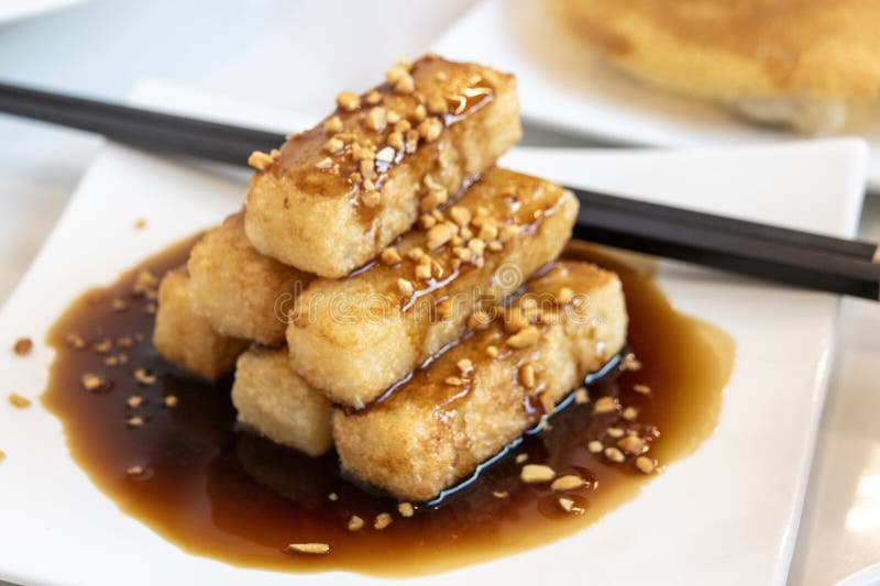 Brown Sugar Glutinous Rice Cake with Sauce Served Dish Stock Photo ...