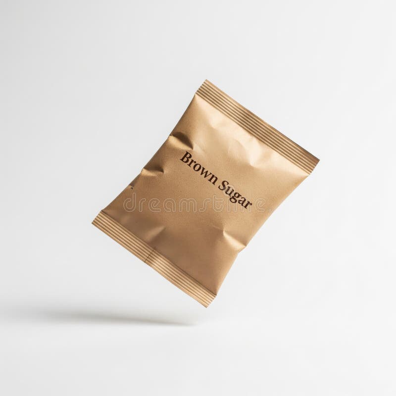 Brown Sugar Packet Floating in Mid Air on a Solid White Background ...