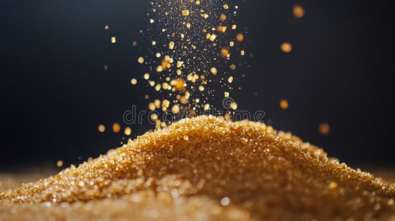Brown Sugar Pile with Falling Grains on Dark Background Stock ...