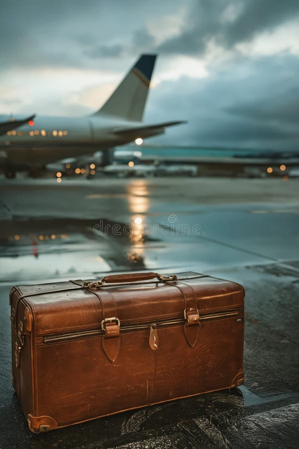 A Brown Suitcase Sitting on the Tarmac at an Airport. Generative AI ...