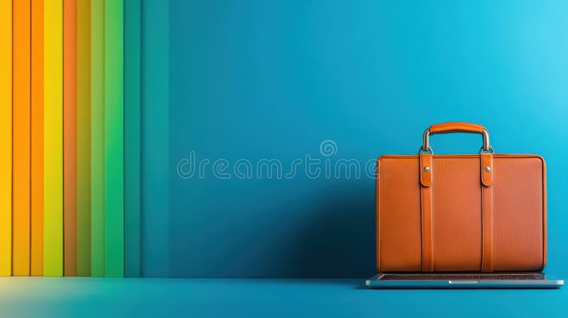 A Brown Suitcase Sitting on Top of a Laptop Computer, AI Stock Image ...