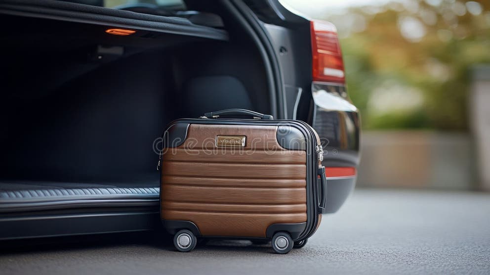 Brown Suitcase with Wheels by Open Car Trunk Stock Illustration ...