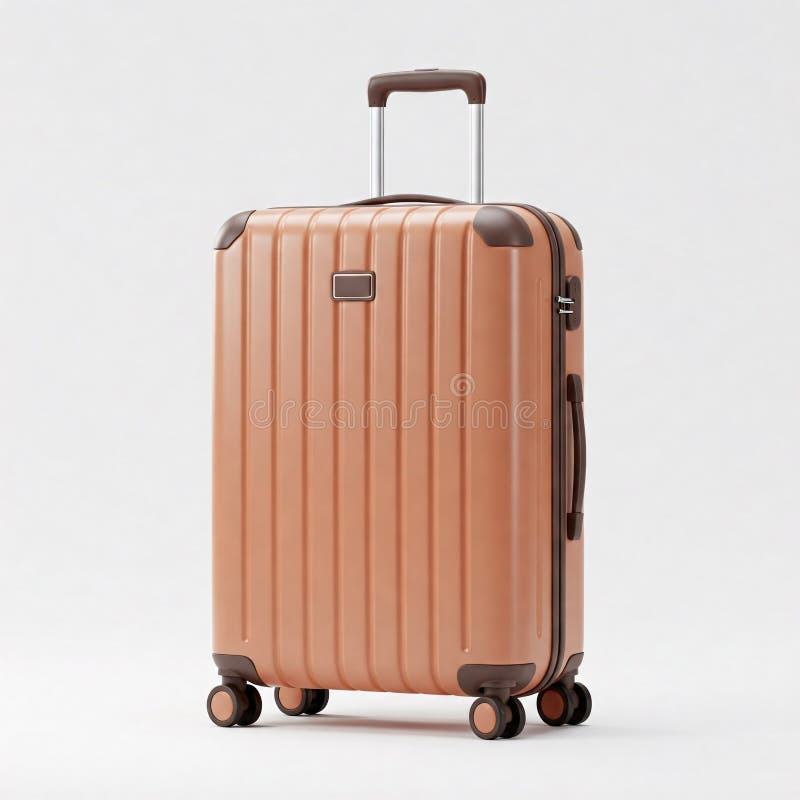 Brown Suitcase on Wheels with Retractable Handle, Isolated on a White ...