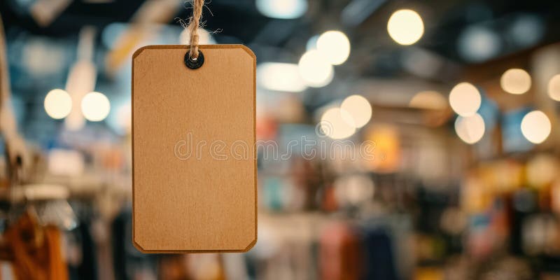 A Brown Tag Suspended by a String in a Retail Environment. Stock Image ...