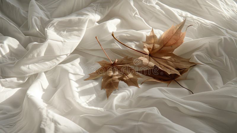 Brown and Tan Autumn Leaves Scattered on a White Fabric Background ...