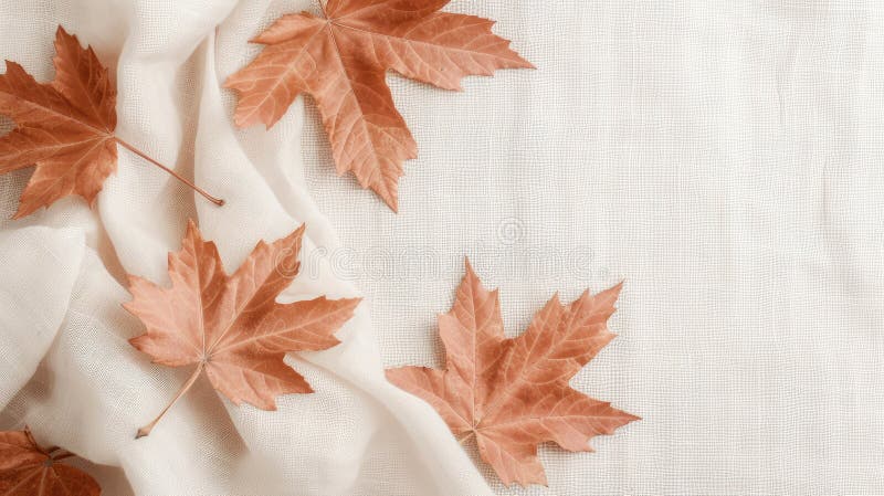 Brown and Tan Autumn Leaves Scattered on a White Fabric Background ...