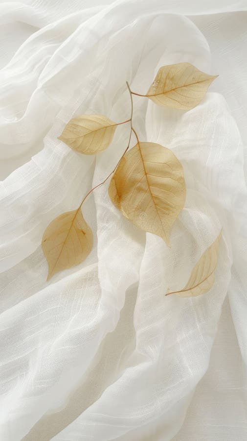 Brown and Tan Autumn Leaves Scattered on a White Fabric Background ...