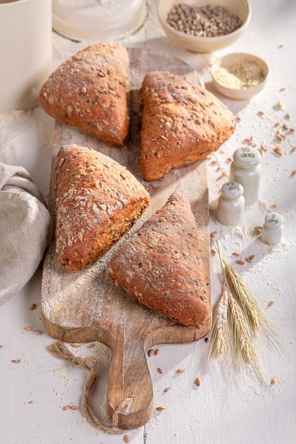 Brown and Tasty Triangular Rolls Baked in the Bakery Stock Photo ...