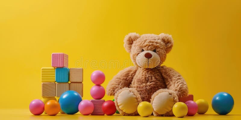 Brown Teddy Bear with Colorful Blocks Stock Image - Image of animal ...