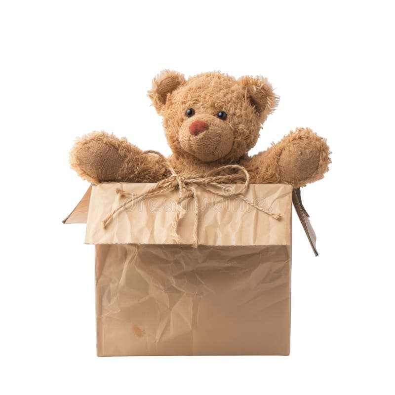 Brown Teddy Bear Peeking Out of a Paper Box Stock Illustration ...