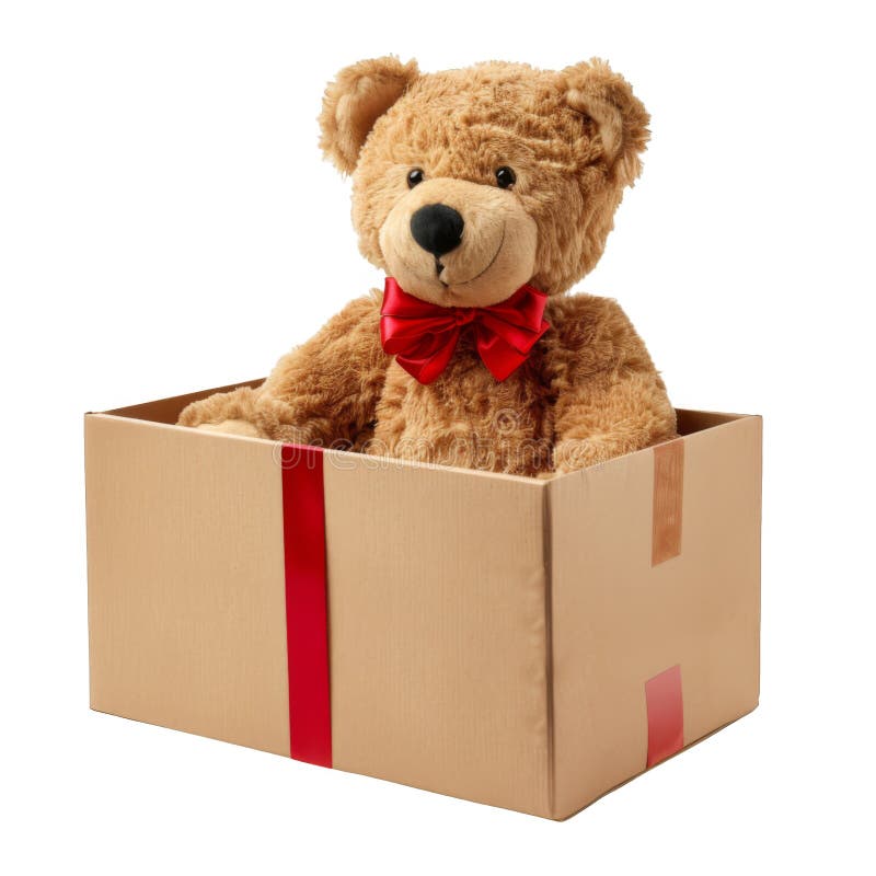 Brown Teddy Bear with Red Bow in Gift Box Stock Illustration ...