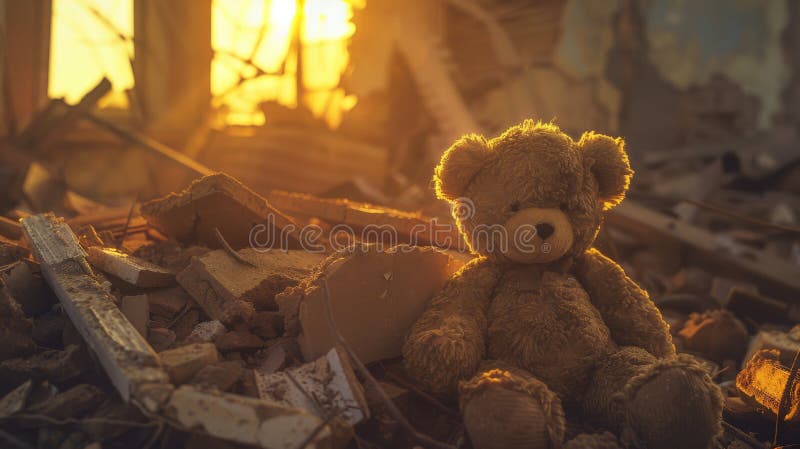 Brown Teddy Bear on Rubble stock illustration. Illustration of plush ...