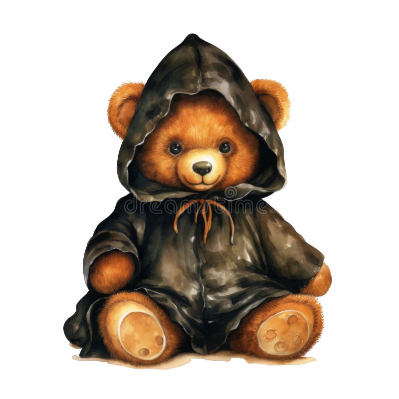 A Brown Teddy Bear Wearing a Black Hooded Robe Stock Image ...