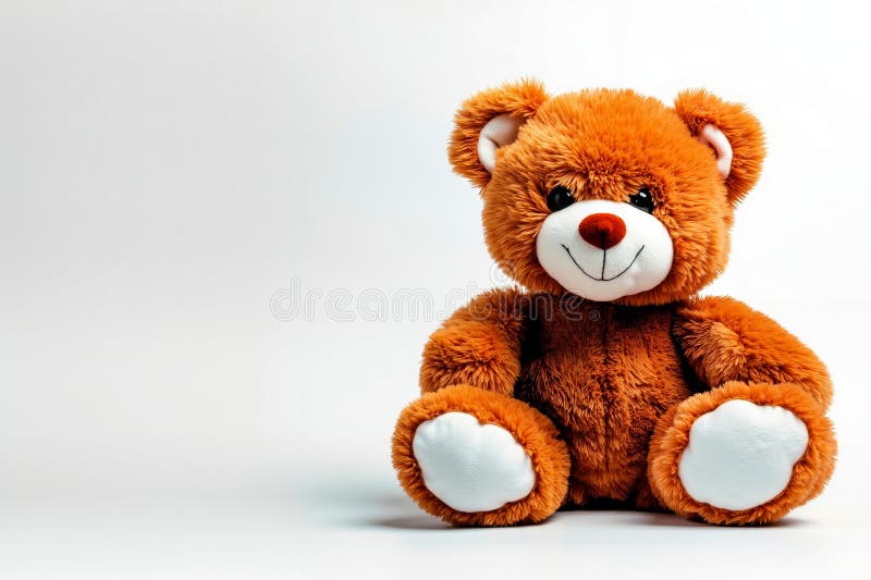 A Brown Teddy Bear Sitting on a White Surface Stock Photo - Image of ...