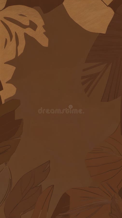 Brown Textured Tropical Leaves Creating a Border on a Solid Background ...