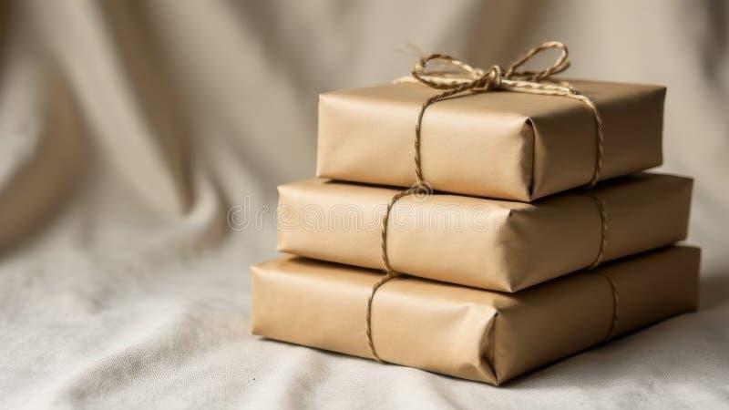 Brown Three Packed Parcels Lying on Top of Each Other Stock Image ...
