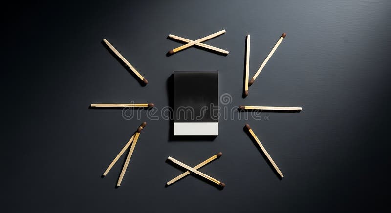 Matchbook Centered on a Dark Surface, Surrounded by Wooden Matches with ...