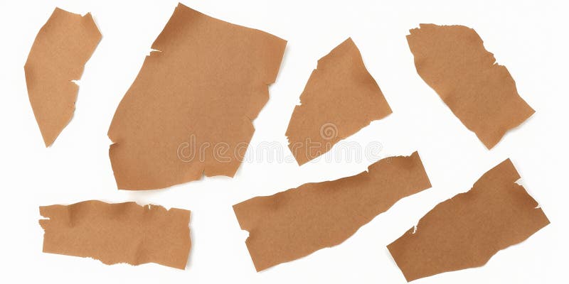 Brown Torn Paper Pieces Scattered on a White Background for Crafts or ...