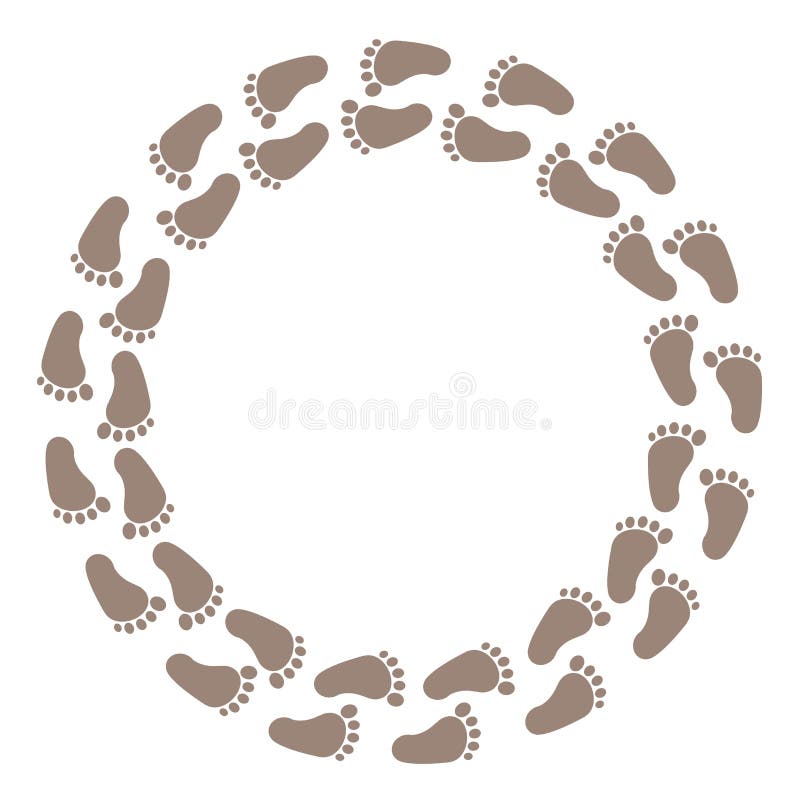 Brown Traces of Human Feet, Round Frame. Vector Stock Illustration ...