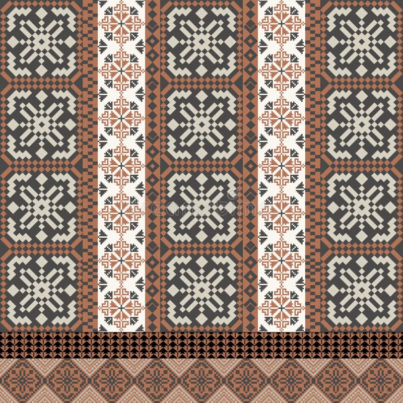 Brown Traditional Embroidery Art Abstract with Pixel Art Designs Stock ...