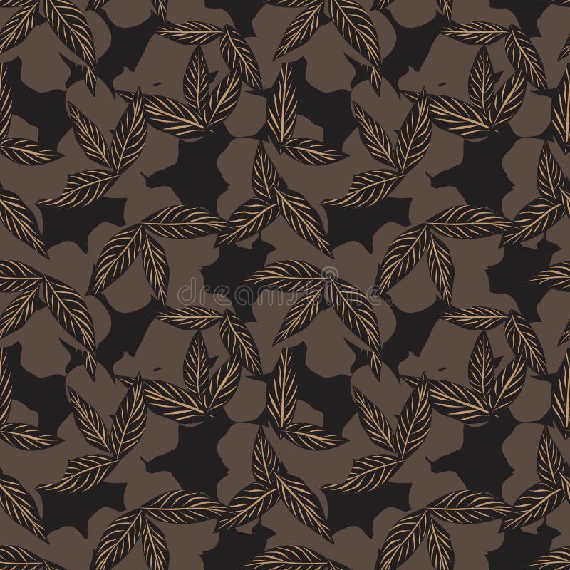 Brown Tropical Botanical Leaf Seamless Pattern Background Stock Vector ...