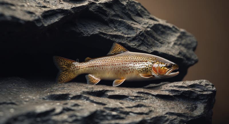 Brown Trout on a Dark Rock Surface Displaying Its Golden and Brown Hues ...