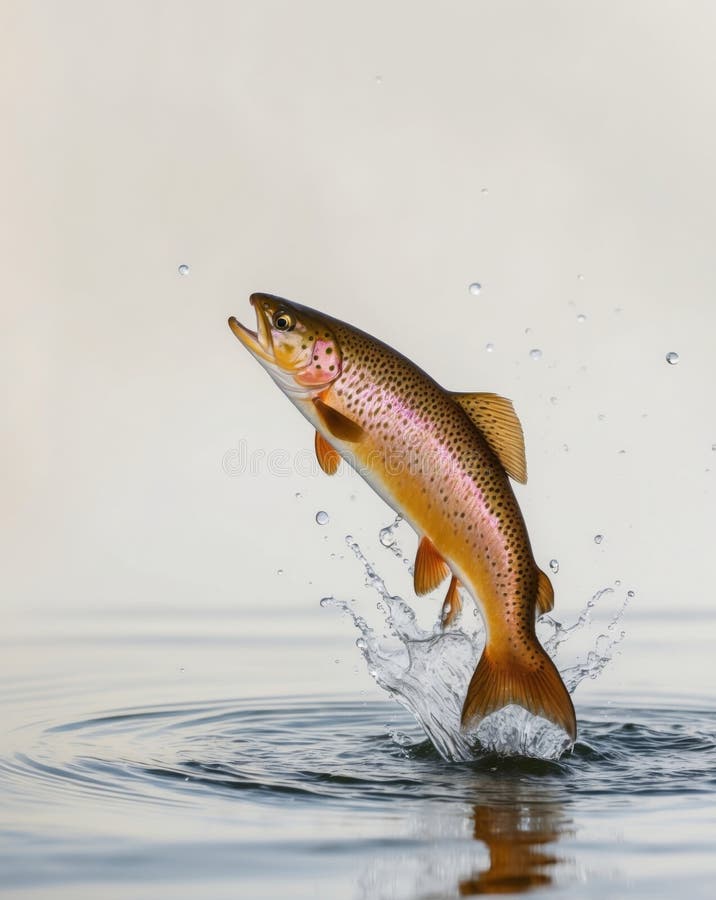 Brown Trout is Jumping Out of Water with Water Splash. Stock Image ...