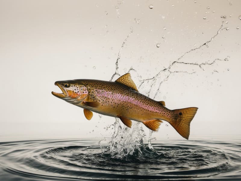 Brown Trout is Jumping Out of Water with Water Splash. Stock Photo ...