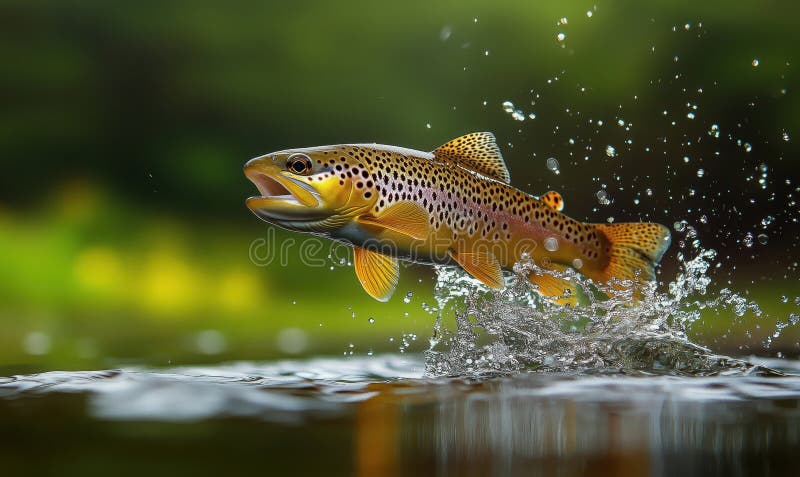 Brown Trout Leaping from Water Creating Splashes in Natural Habitat ...