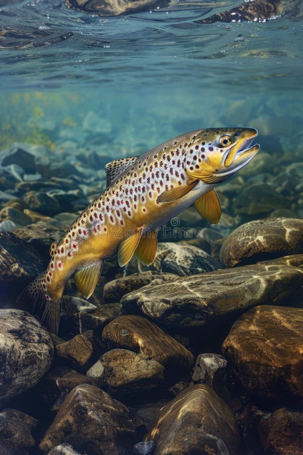 Brown trout swimming stock image. Image of wildlife - 383315089