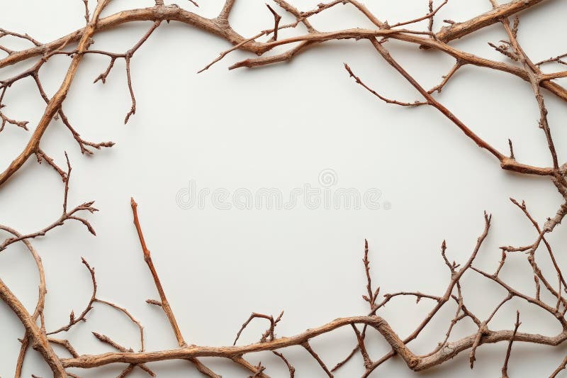 Brown Twigs Form a Square Frame on White Stock Image - Image of brown ...