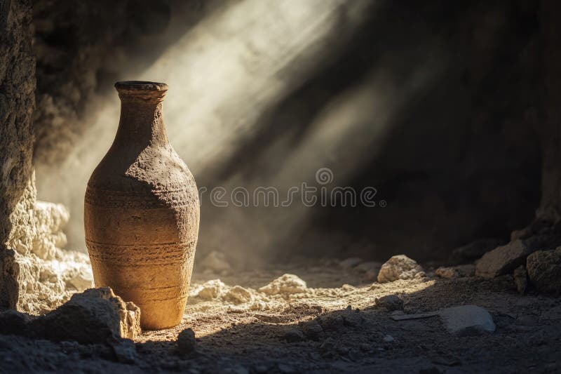 A Brown Vase Sitting on the Ground, Surrounded by Natural Elements ...