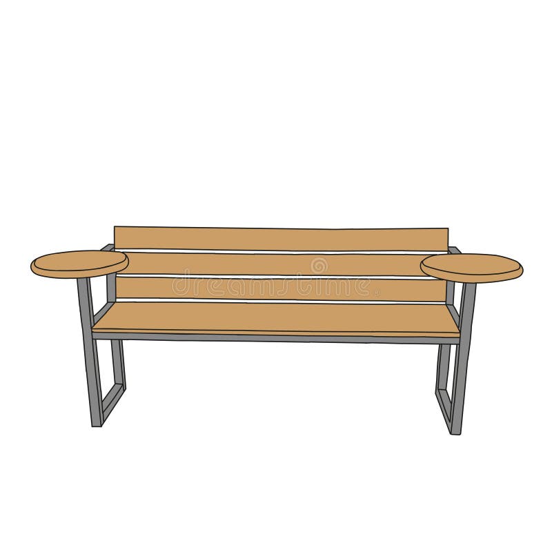 Brown Vector Outline Illustration of a Wooden Bench Isolated on a White ...