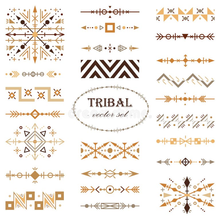 Brown Vector Tribal Set of Design Elements. Brush Set Stock Vector ...