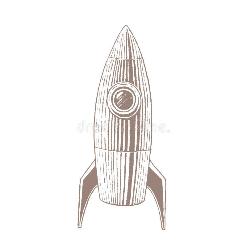 Brown Vectorized Ink Sketch of Rocket Illustration Stock Vector ...