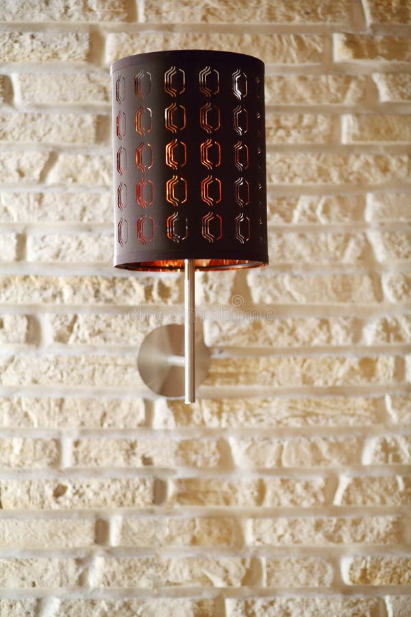Brown Wall Bracket Lamp are on White Brick Wall, Stock Photo - Image of ...