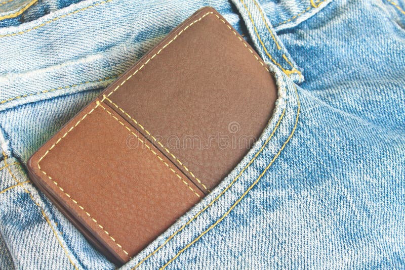 Brown Wallet in Jeans Trousers Back Pocket Stock Image - Image of ...