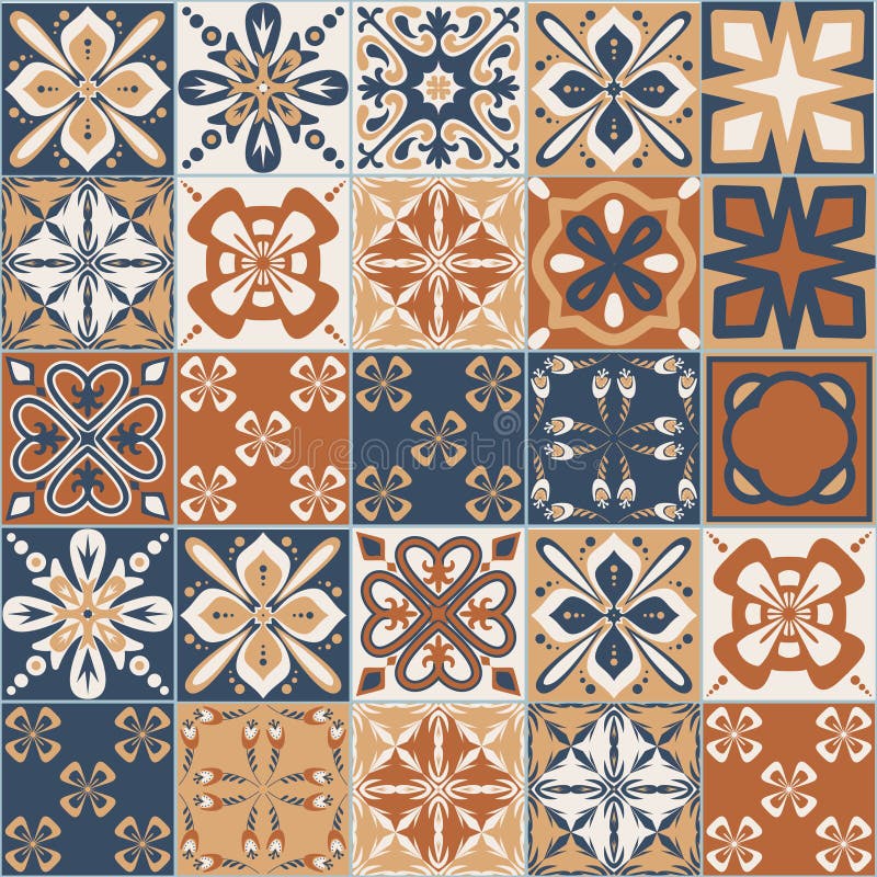 Brown Walnut Ceramic Tiles for Design, Square Vintage Spanish Patchwork ...
