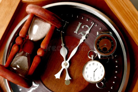 Brown Watch, Clock and Hourglass Stock Photo - Image of beautiful ...