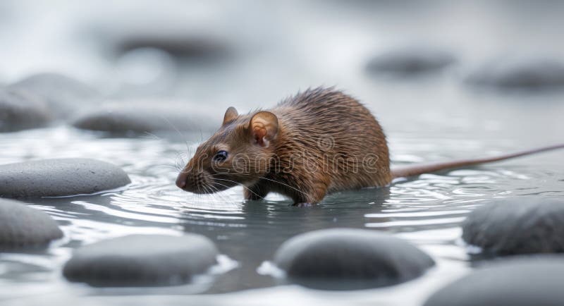 Brown Water Rat Wading in a River among Stones Stock Image - Image of ...