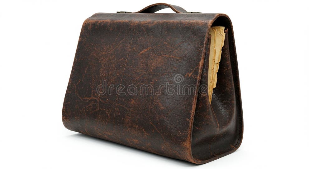 Brown, Weathered Leather Briefcase with a Rectangular Shape, Structured ...