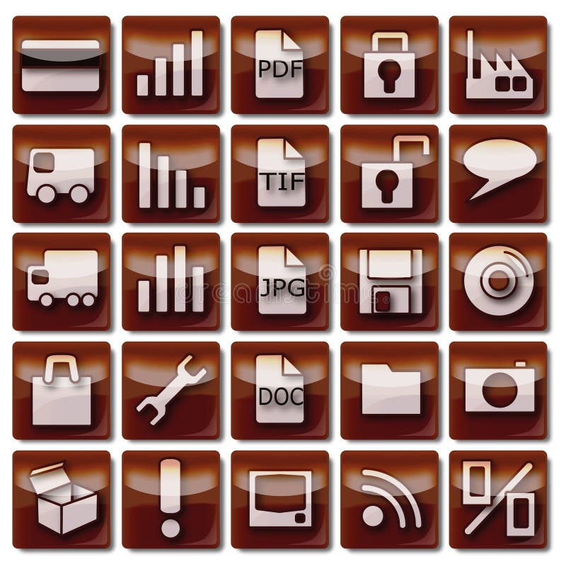 Brown web icons 26-50 stock vector. Illustration of credit - 37700277