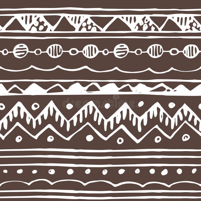 Brown White Abstract Border Seamless Pattern. Vector Hand Drawn Linear ...