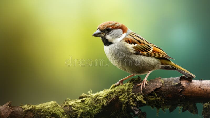 Photographic Sparrow on Wood Branch with Saturated Colors Stock ...
