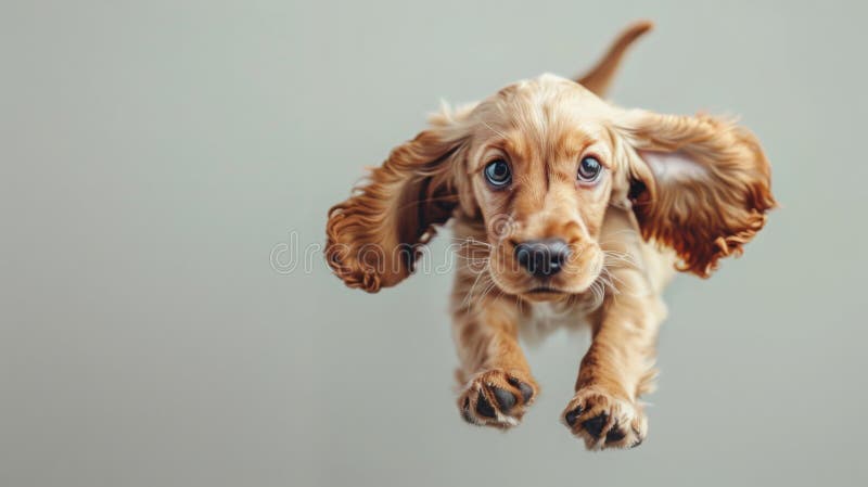 Cocker Spaniel Puppy Leaping Mid-Air Stock Image - Image of indoor ...