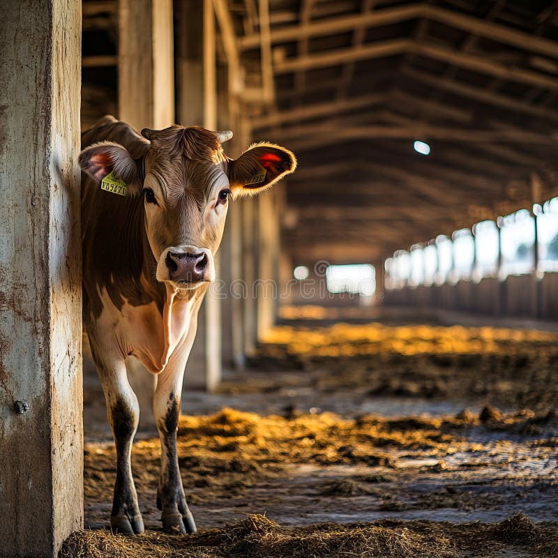 A Brown and White Cow Standing in a Barn Stock Image - Image of space ...