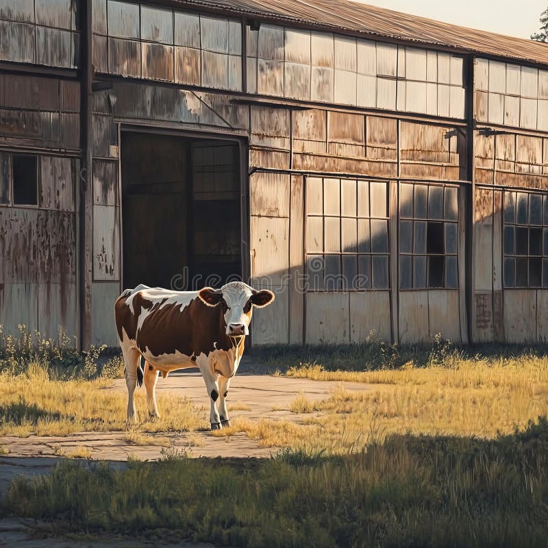 A Brown and White Cow Standing in Front of a Barn Stock Photo - Image ...