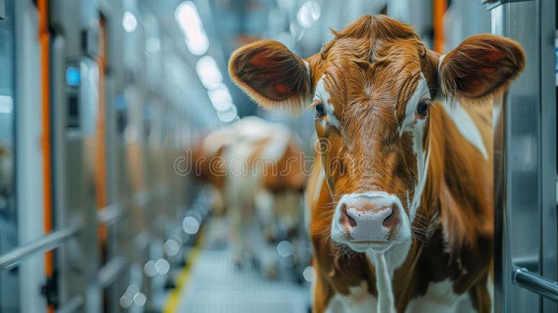 Brown and White Cows Standing Together in Field Stock Image - Image of ...
