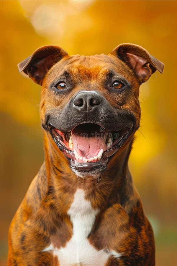A Brown and White Dog with Its Mouth Open Stock Image - Image of snout ...