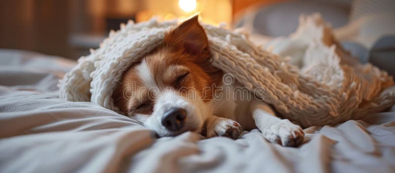 Brown and White Dog Laying on Bed Stock Photo - Image of leisure ...